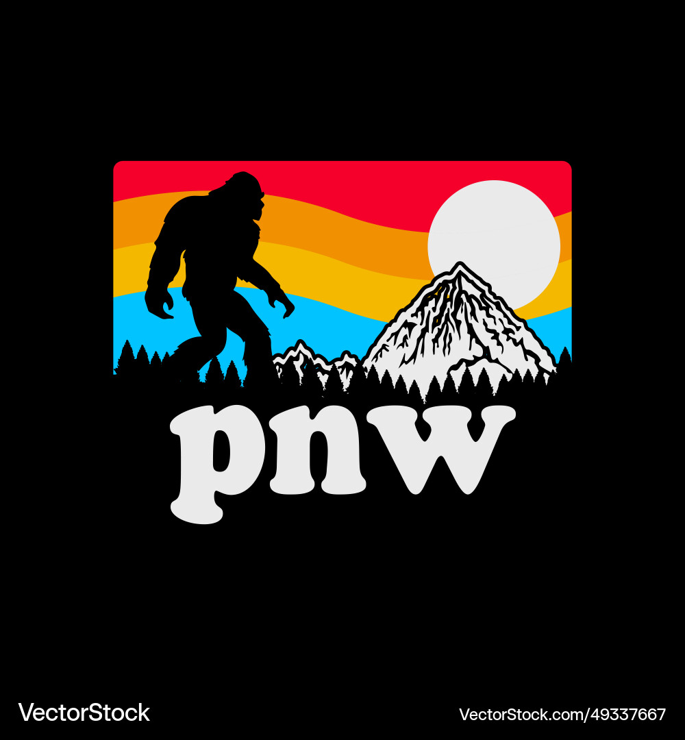 PNW Bigfoot Mountains Retro SVG Royalty Free Vector Image