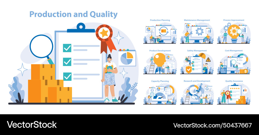 Production and quality concept flat Royalty Free Vector