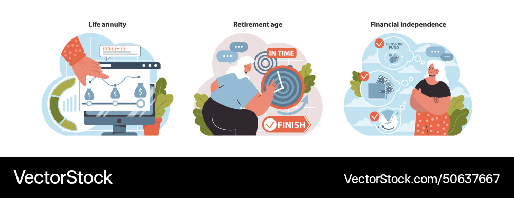 Retirement stages set Royalty Free Vector Image