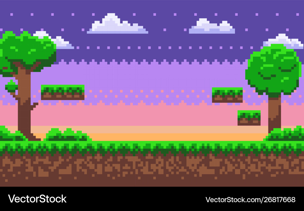 Adventure map pixel game green nature Royalty Free Vector