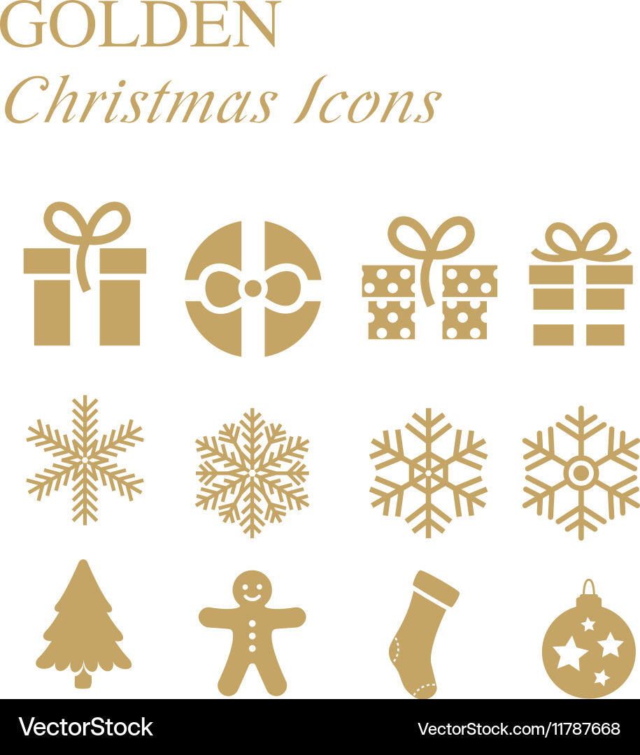 Christmas golden icons pack Royalty Free Vector Image