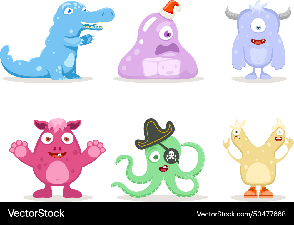 Cute cartoon monsters set Royalty Free Vector Image