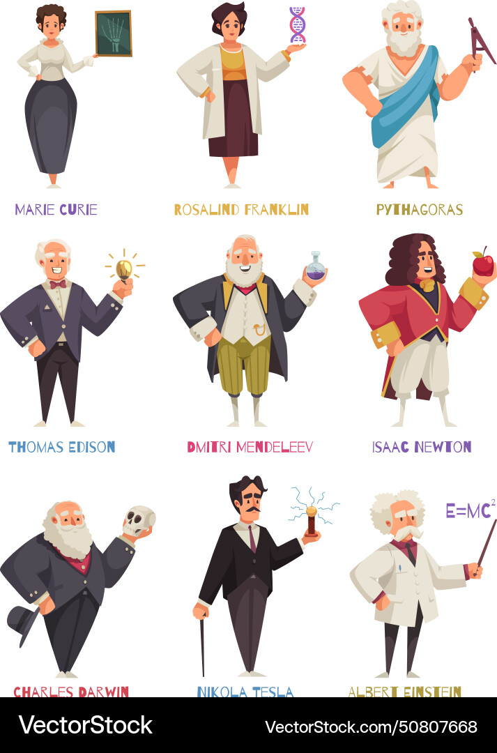 Famous scientists characters set Royalty Free Vector Image