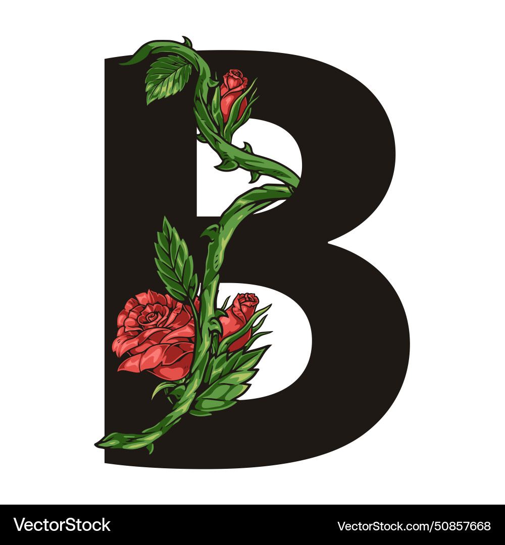 Flower letter b colorful sticker Royalty Free Vector Image