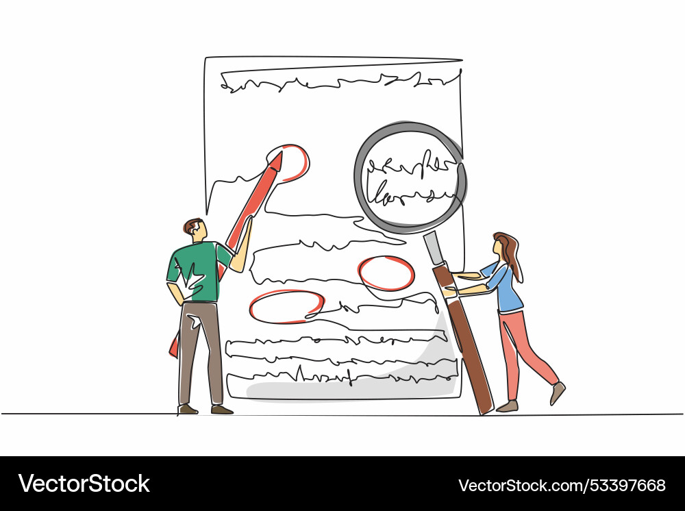 Single one line drawing man standing holding Vector Image