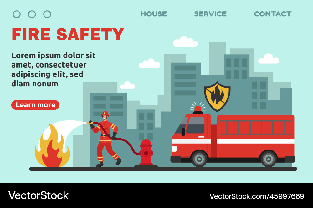 Fire protection landing page firefighter safety Vector Image