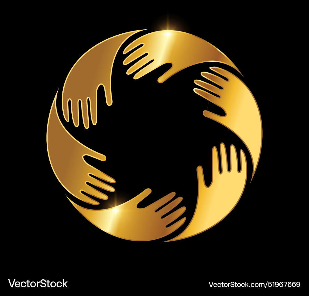 Golden circle hand logo concept in black Vector Image