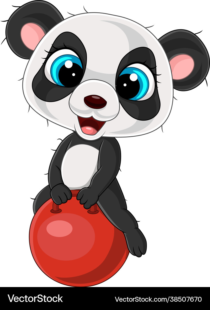 Cartoon little panda with red ball Royalty Free Vector Image