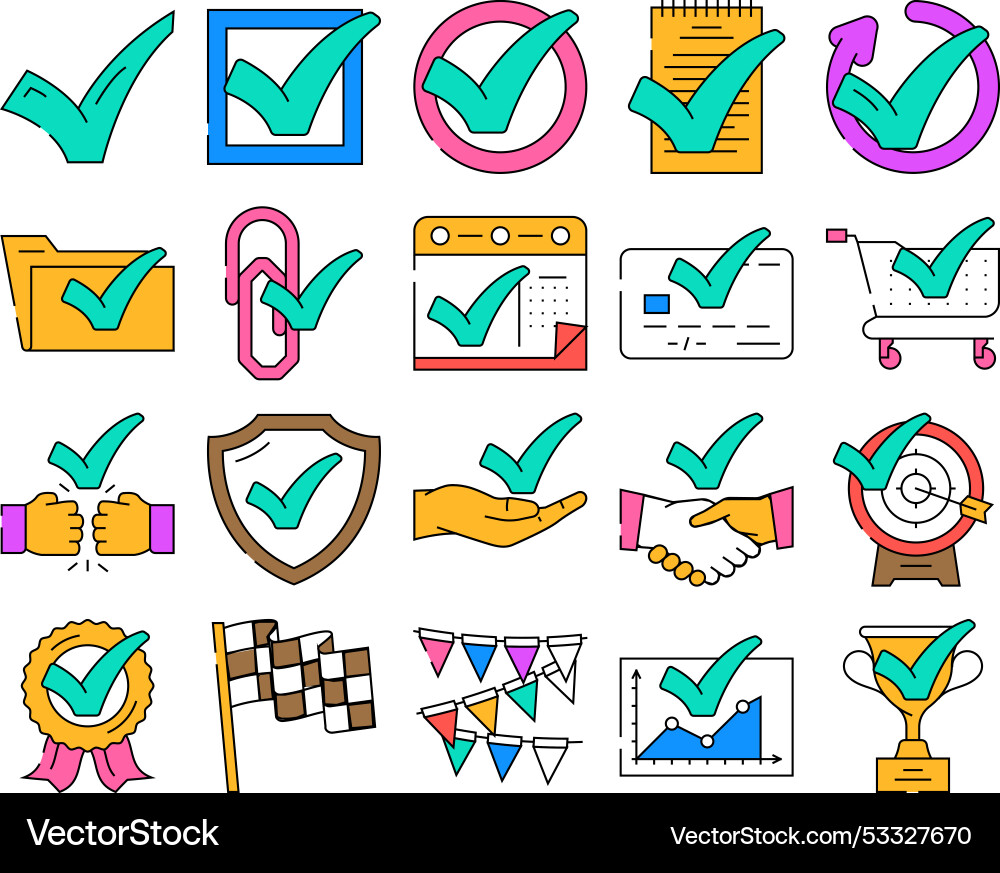 Check mark yes correct icons set Royalty Free Vector Image