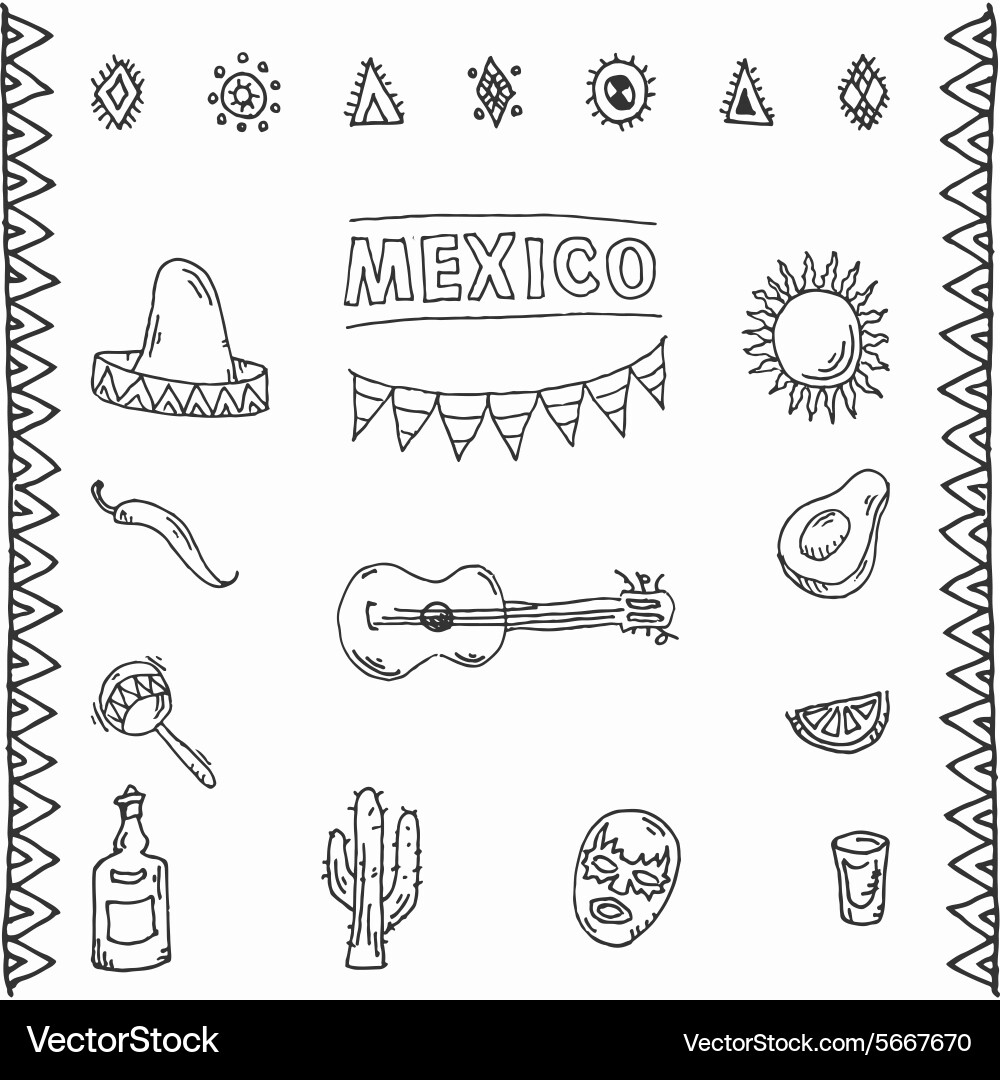 Mexican Fiesta Icons - Hand Drawn Royalty Free Vector Image