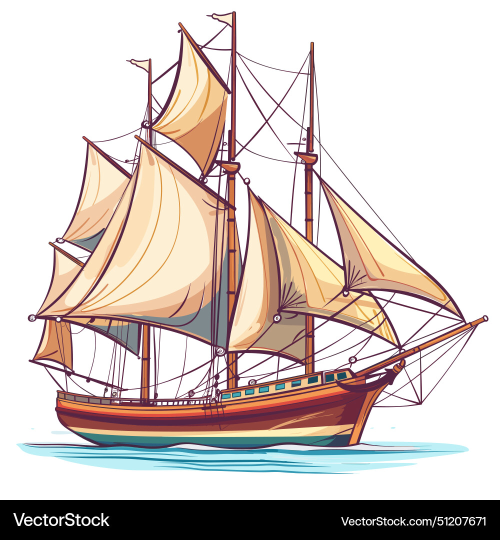 Detailed sailing ship vintage style Royalty Free Vector
