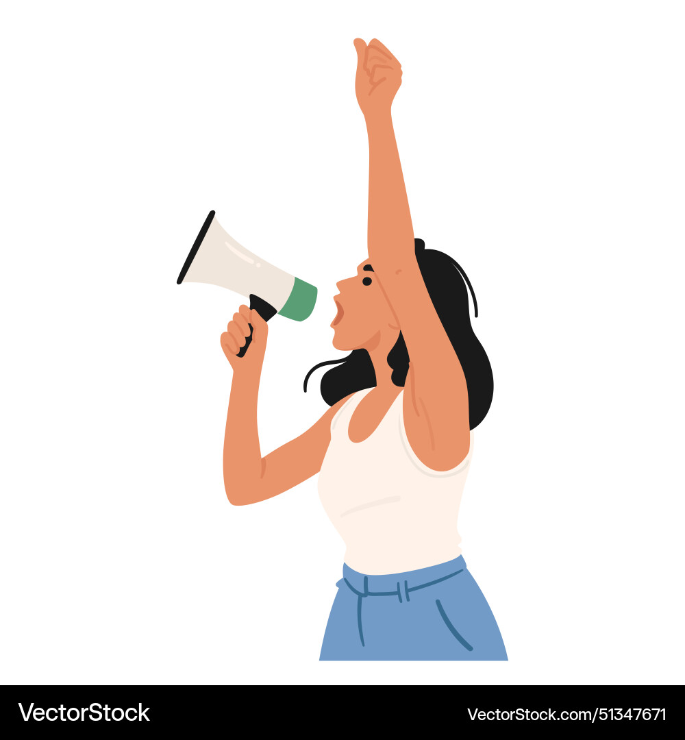 Determined woman using megaphone to voice her Vector Image