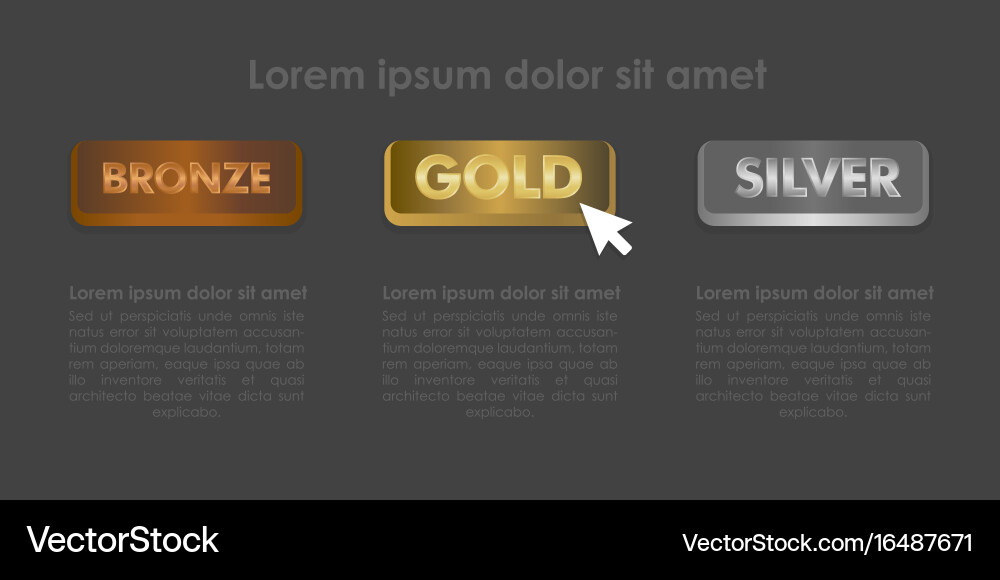 Gold silver and bronze buttons set with mouse Vector Image