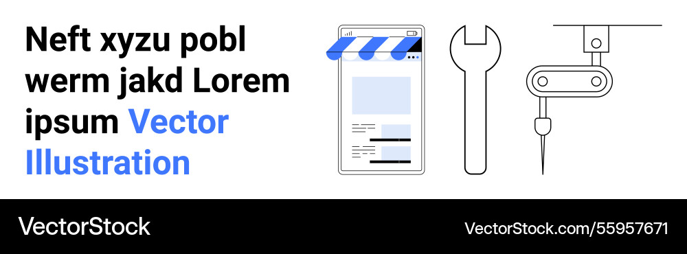 Mobile storefront with wrench and robotic arm Vector Image