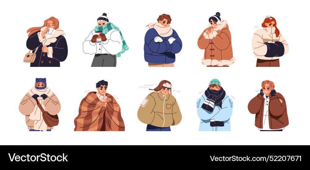 People in winter outerwear freeze set different Vector Image
