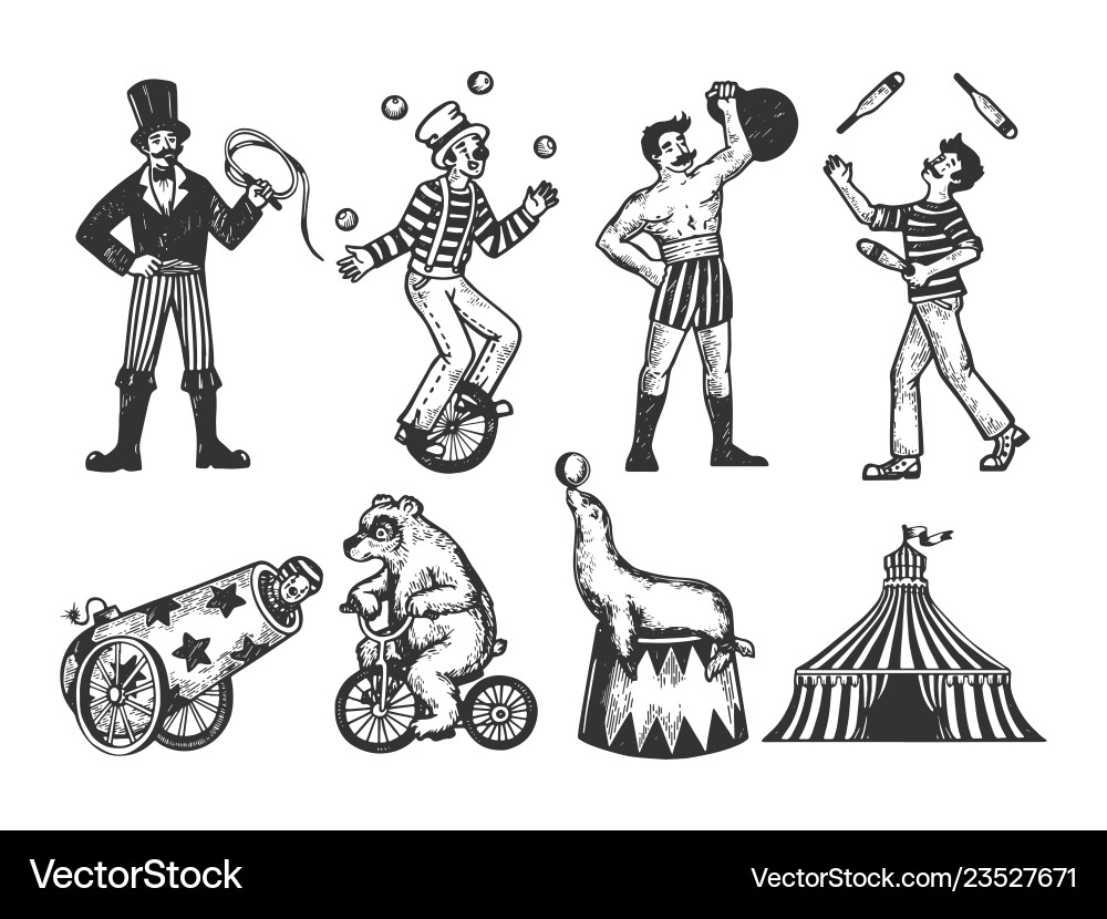 Retro Circus Sketch Set Royalty Free Vector Image