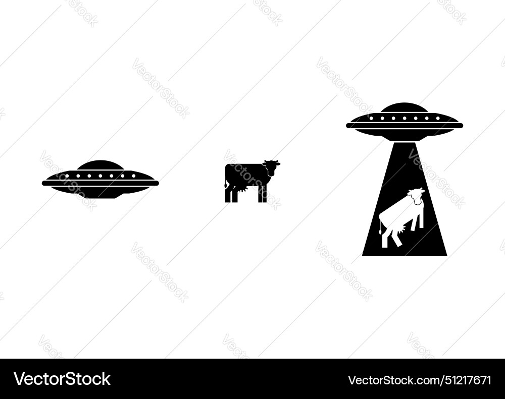 Ufo steals cow icon sign alien flying saucer Vector Image Ufo steals cow icon sign alien flying saucer Vector Image