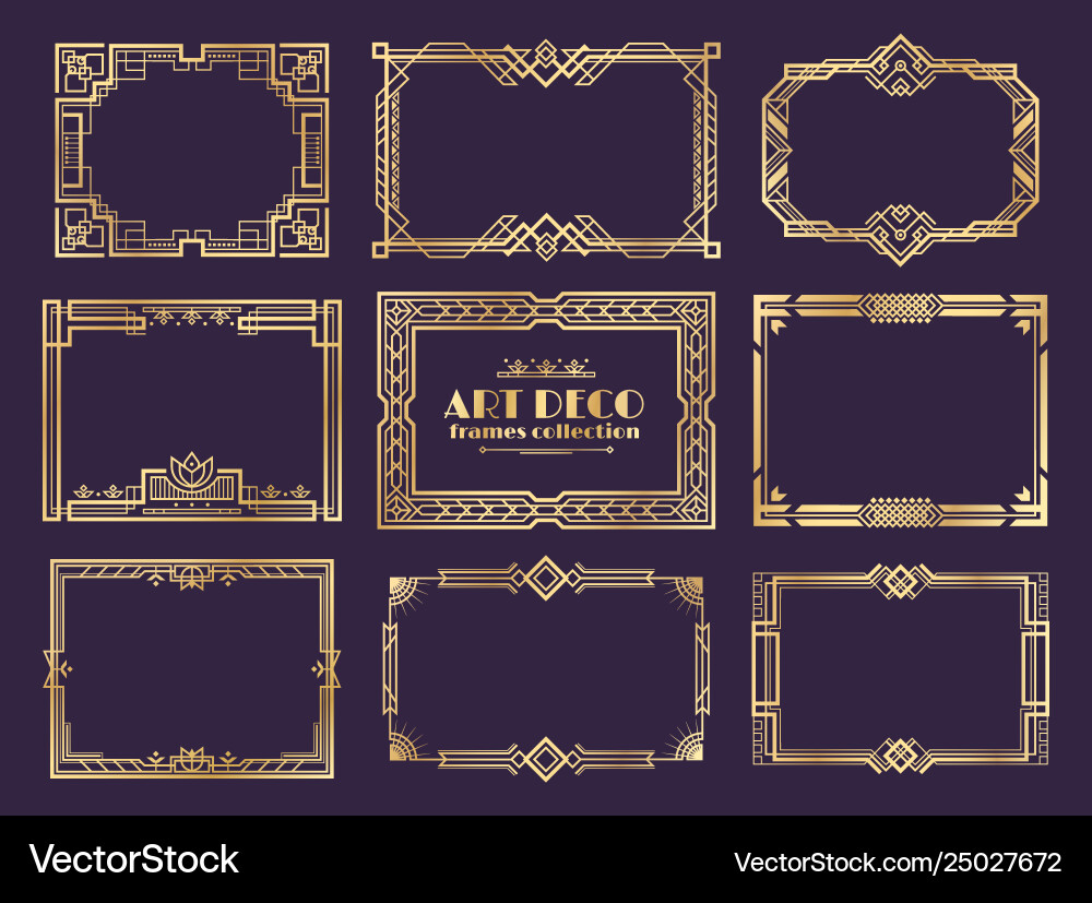Art deco borders 1920s golden frames nouveau Vector Image