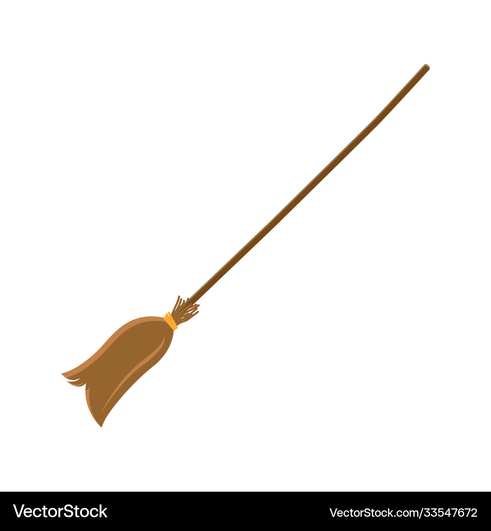 Brown broom with long wooden handle Royalty Free Vector