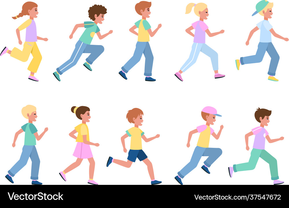 Cheerful Kids Running Set Royalty Free Vector Image