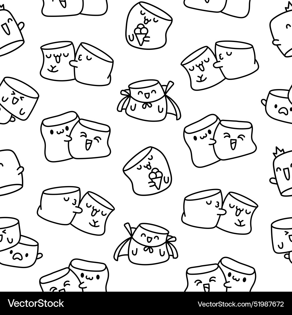Kawaii Marshmallow Cute Face Character Seamless Vector Image