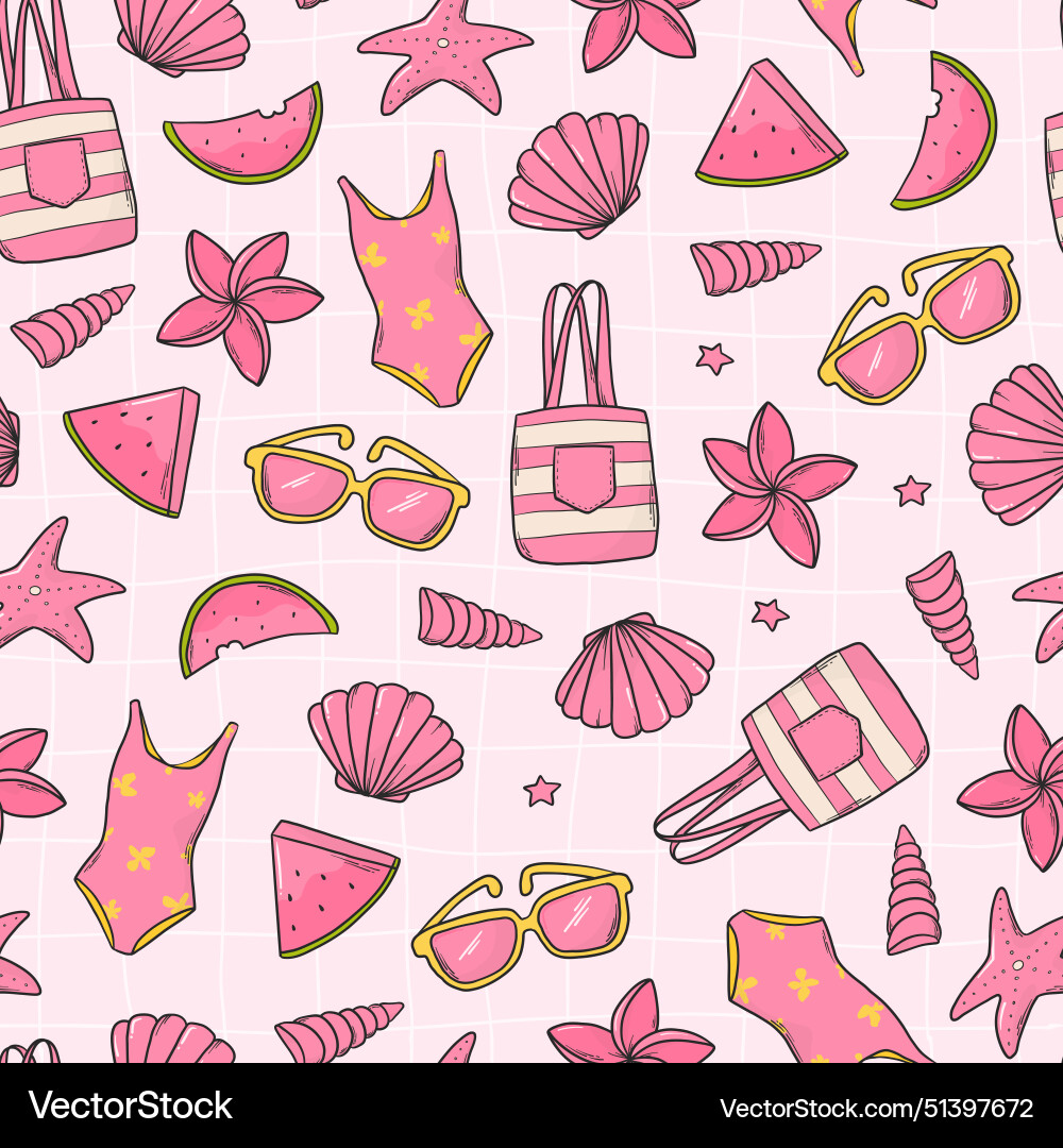 Pink summer doodles seamless pattern Royalty Free Vector