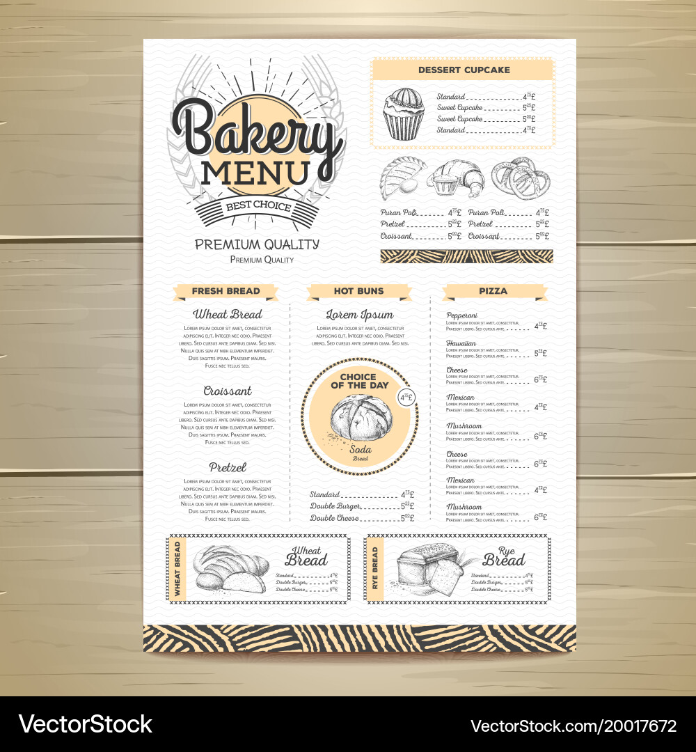 Vintage bakery menu design restaurant Royalty Free Vector