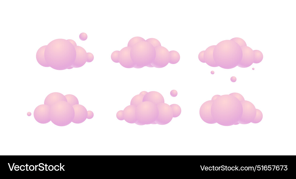 3d pink clouds different shapes set cartoon design