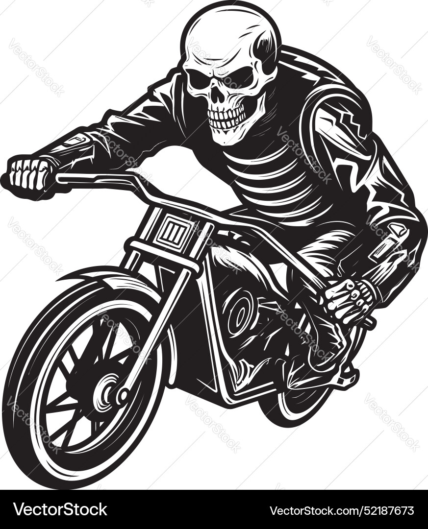 Bone cycle skeleton riding motorcycle black logo Vector Image