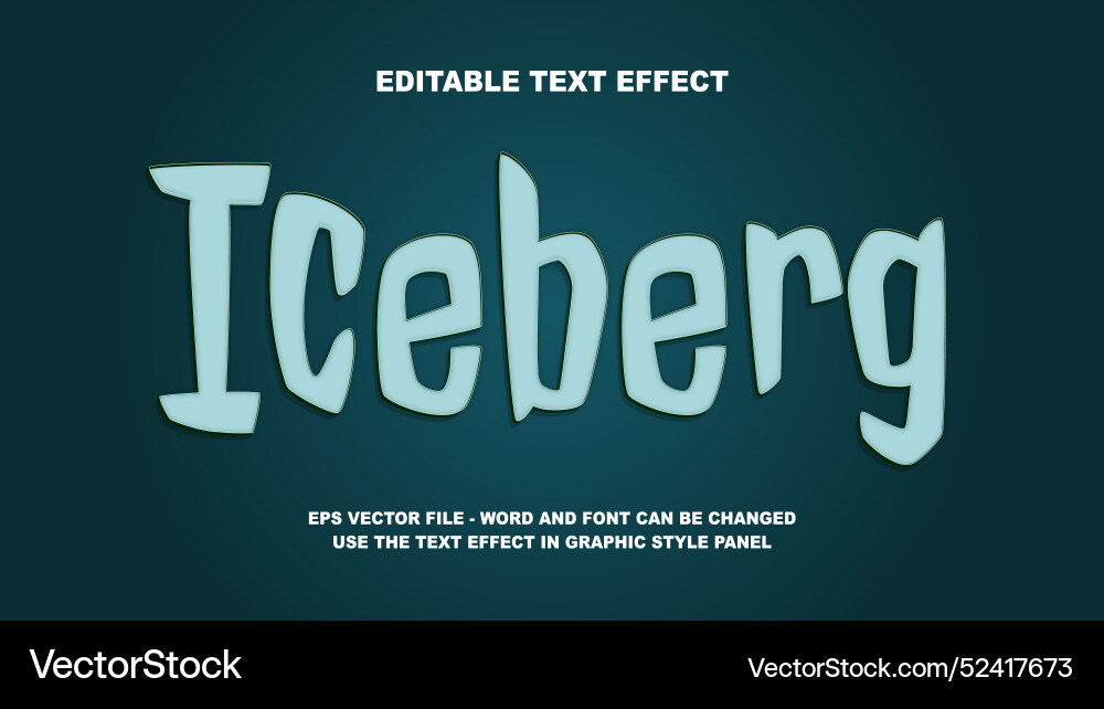 Editable text effect iceberg 3d template Vector Image