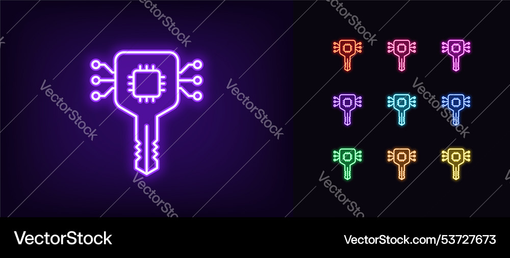 Outline neon digital key icon set glowing Vector Image