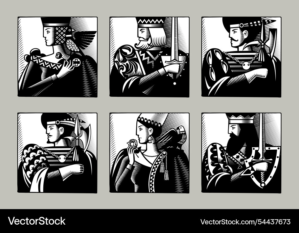 Square icon set with characters of playing cards Vector Image