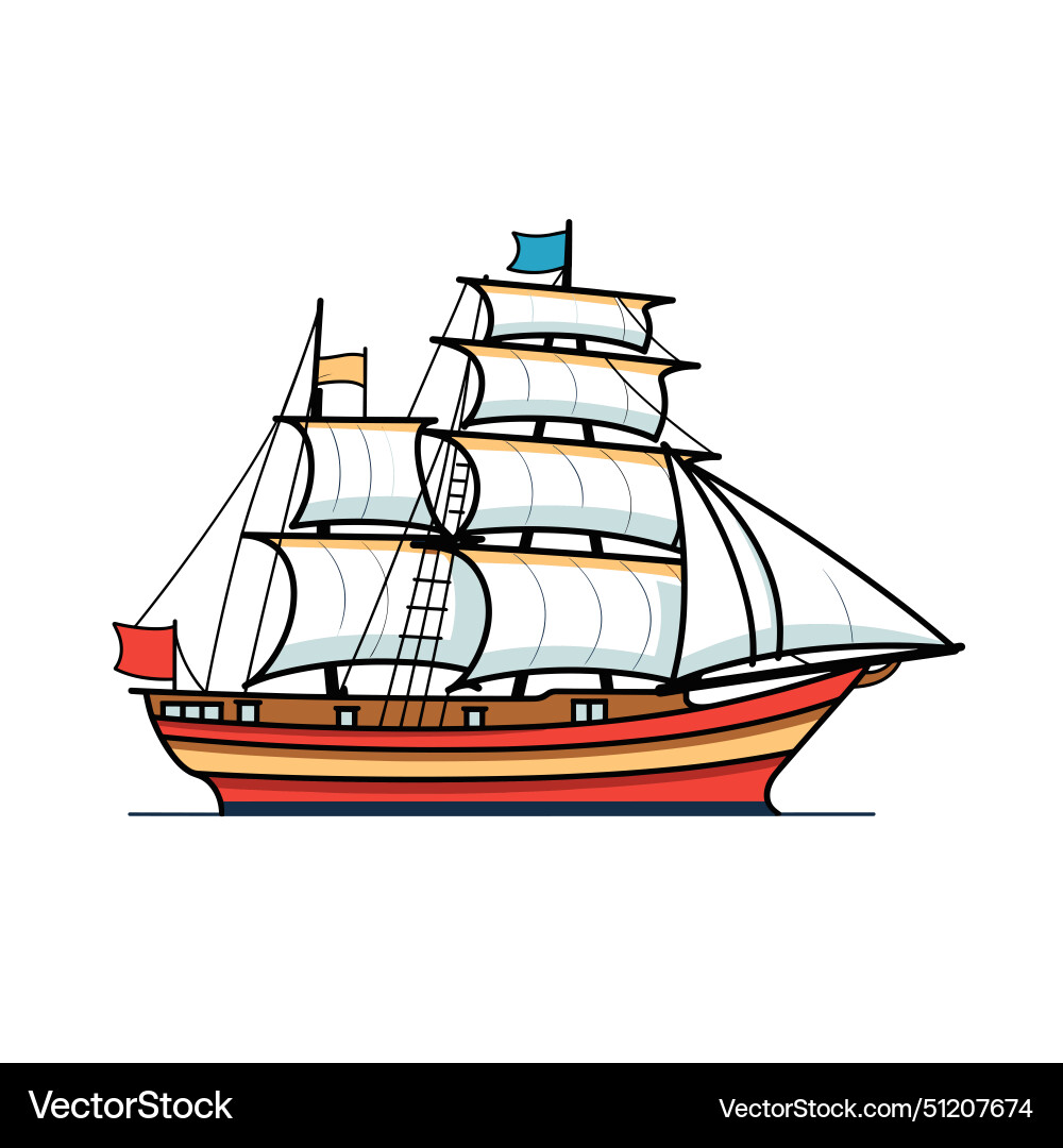Colorful sailing ship featuring Royalty Free Vector Image