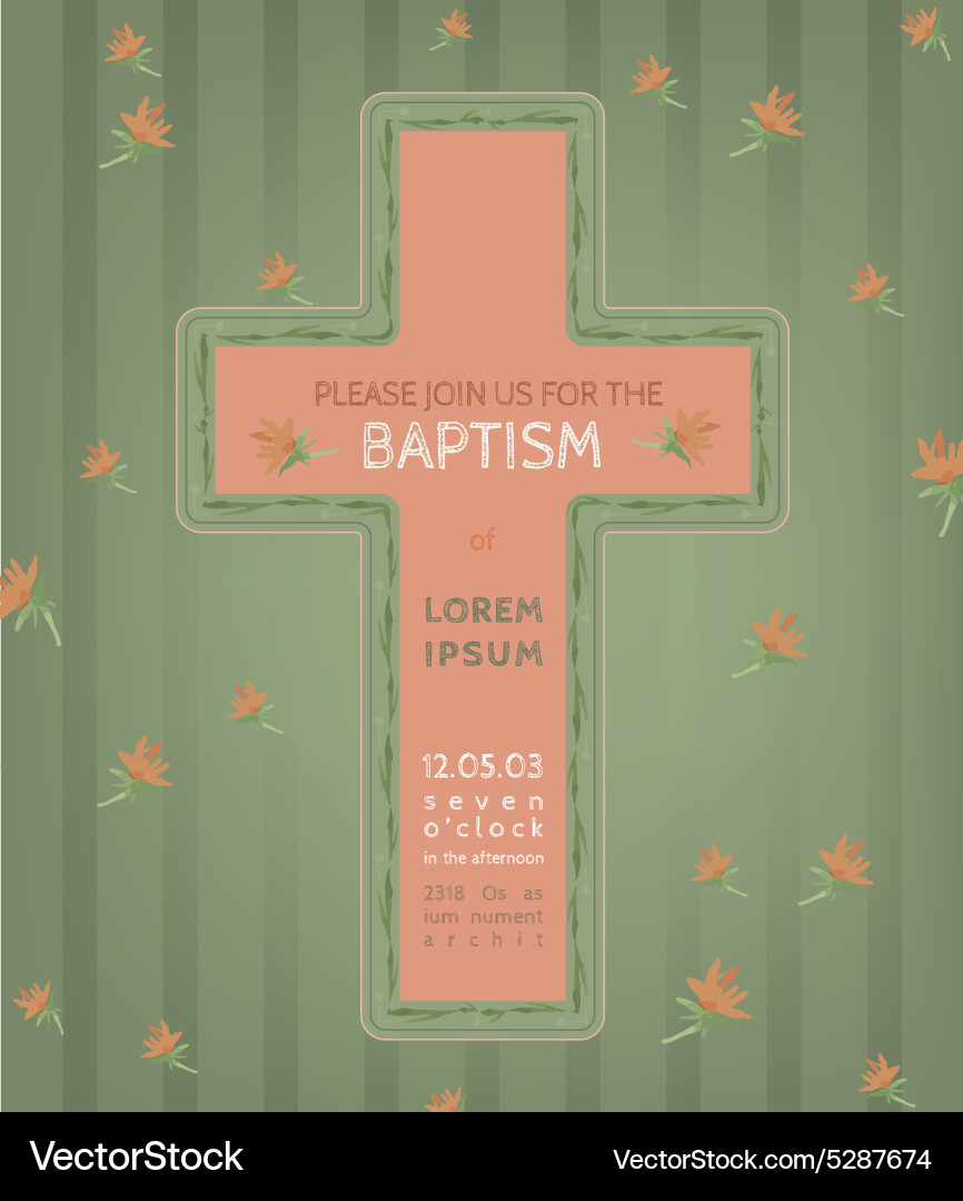 Floral Baptism Invitation Royalty Free Vector Image