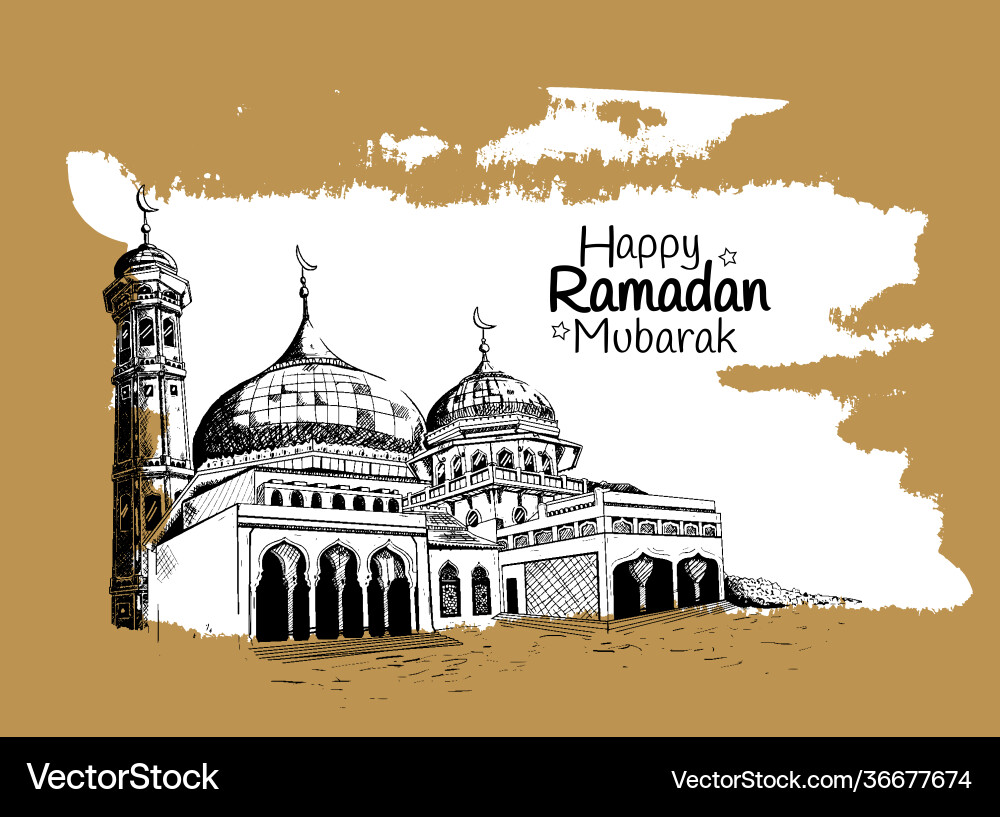 Ramadan mubarak mosque hand drawing isolated Vector Image