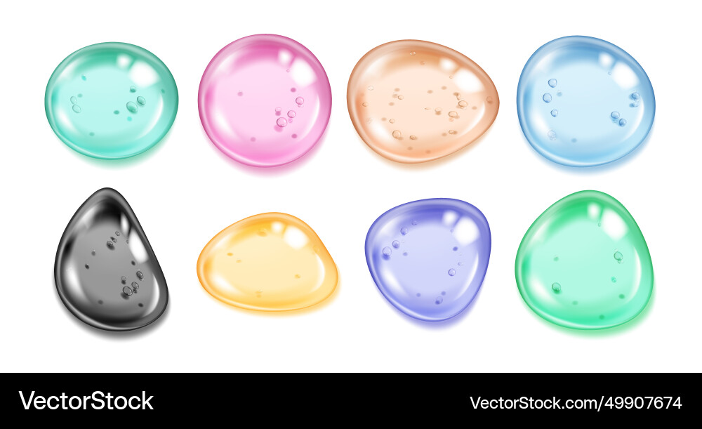 Realistic colorful water drops or serum essence Vector Image