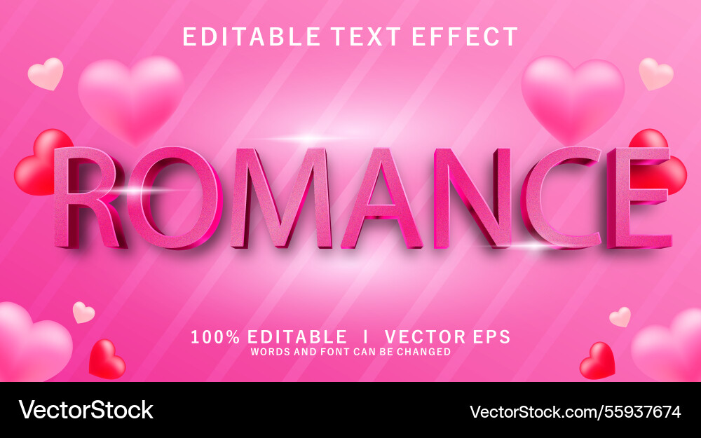 Romance 3d text effect with modern style design Vector Image