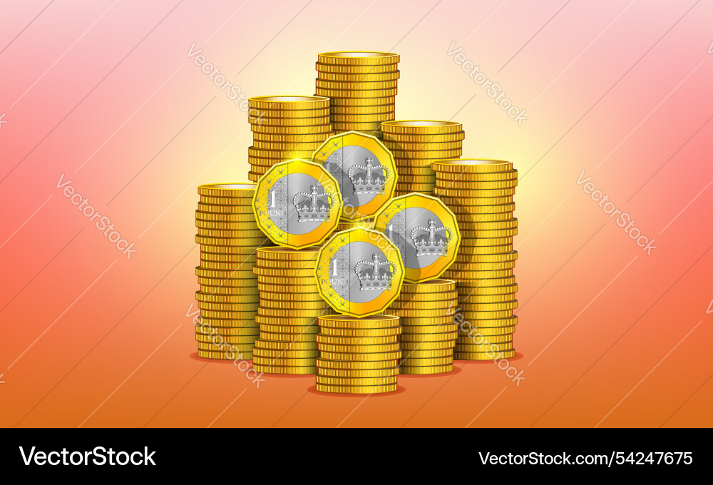 3d gold tokens stacks pound uk Royalty Free Vector Image