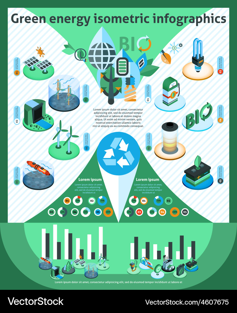 Green energy isometric infographics Royalty Free Vector