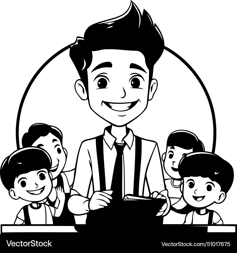 Happy cartoon man with typewriter and his Vector Image