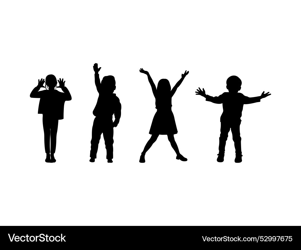 Kids Raising Hands - Silhouette Royalty Free Vector Image