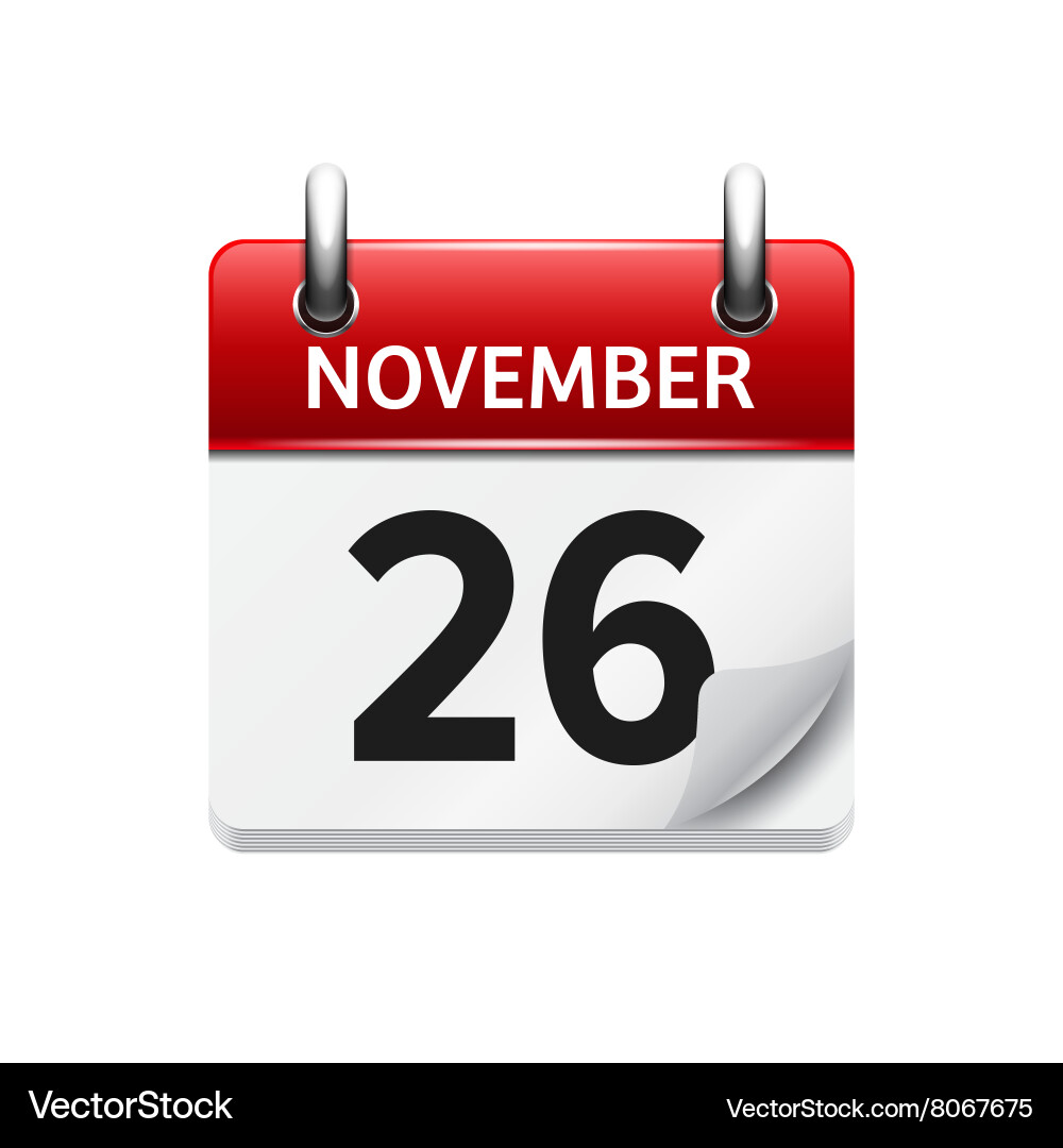 November 26 flat daily calendar icon Royalty Free Vector