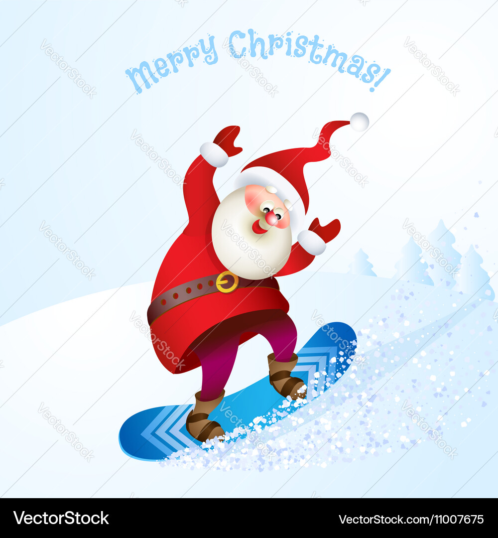 Santa snowboarding with reindeer Royalty Free Vector Image