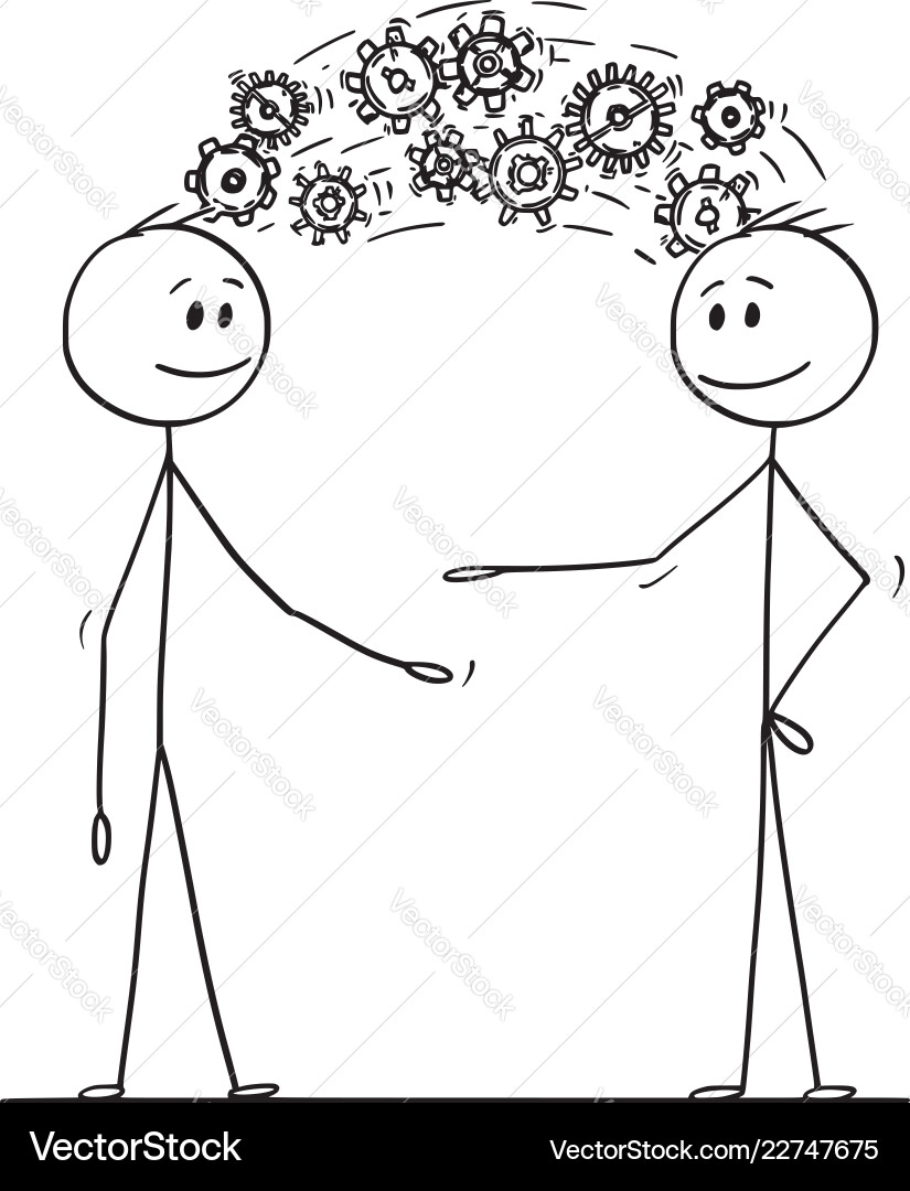 Two Men Sharing Knowledge - Cogwheels Royalty Free Vector