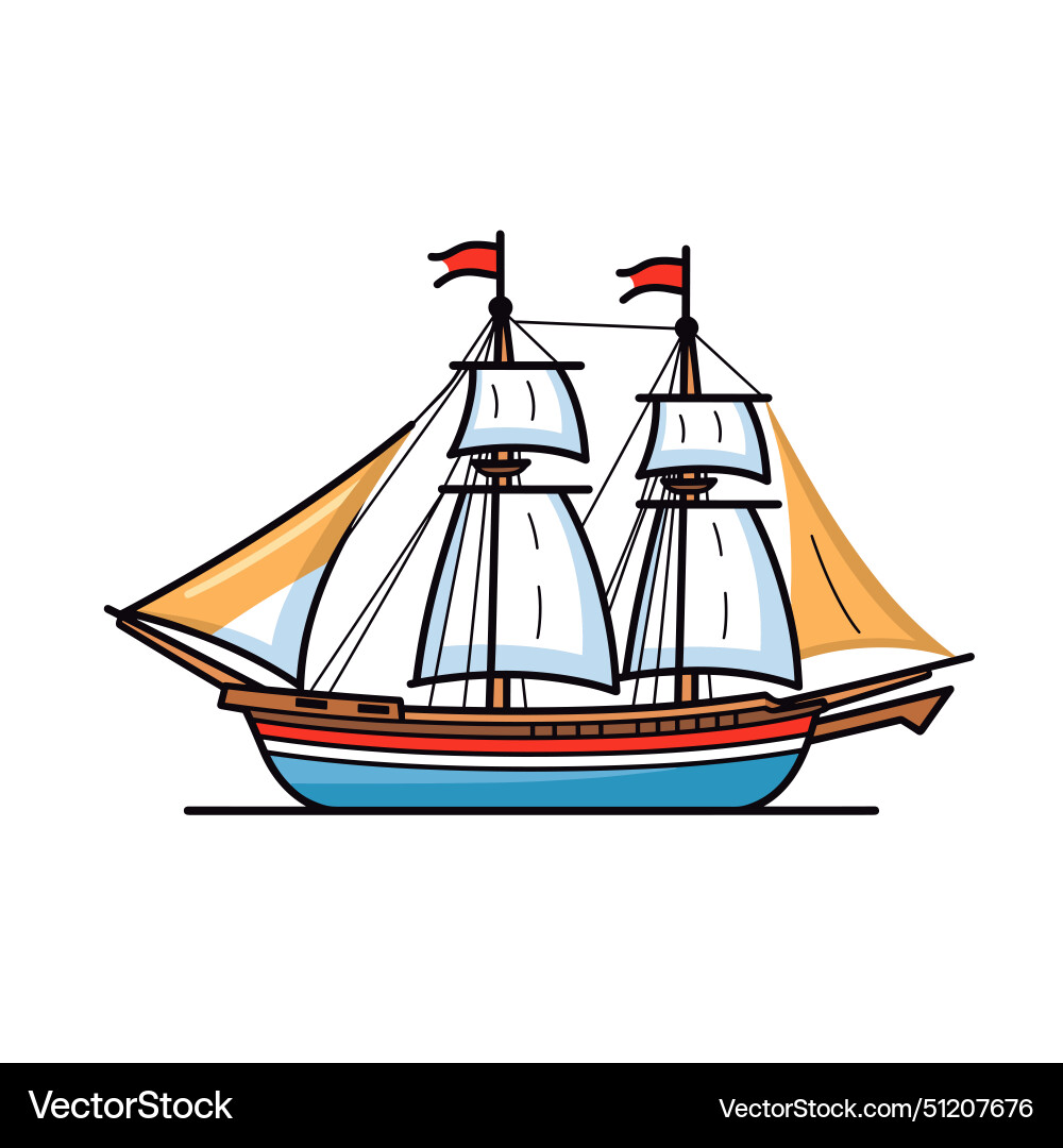 Sailing ship cartoon style drawing Royalty Free Vector Image
