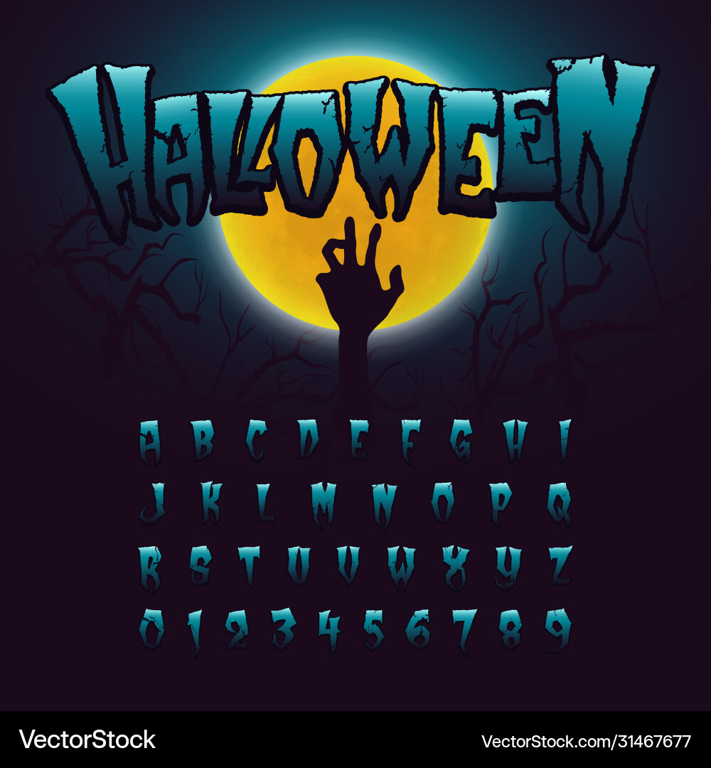 Halloween font letters and numbers Royalty Free Vector Image