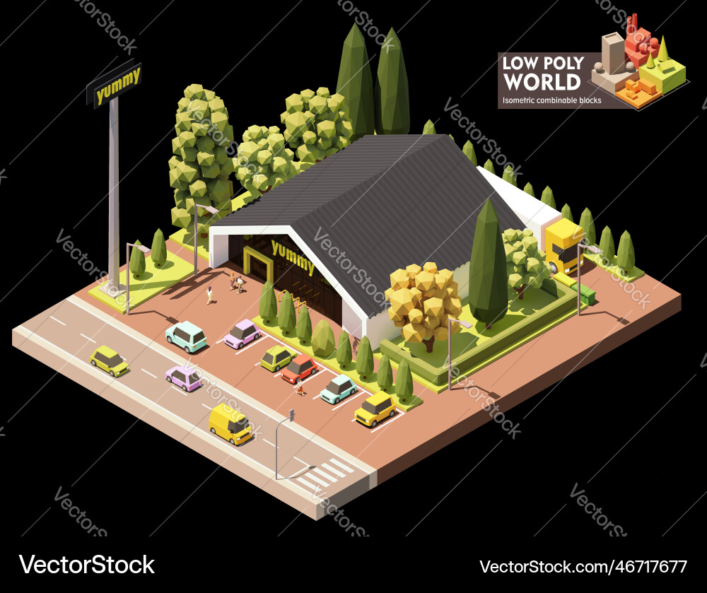 Isometric supermarket building Royalty Free Vector Image