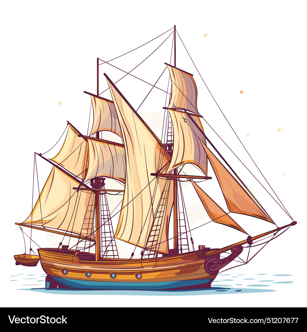 Sailing ship water full set sails Royalty Free Vector Image