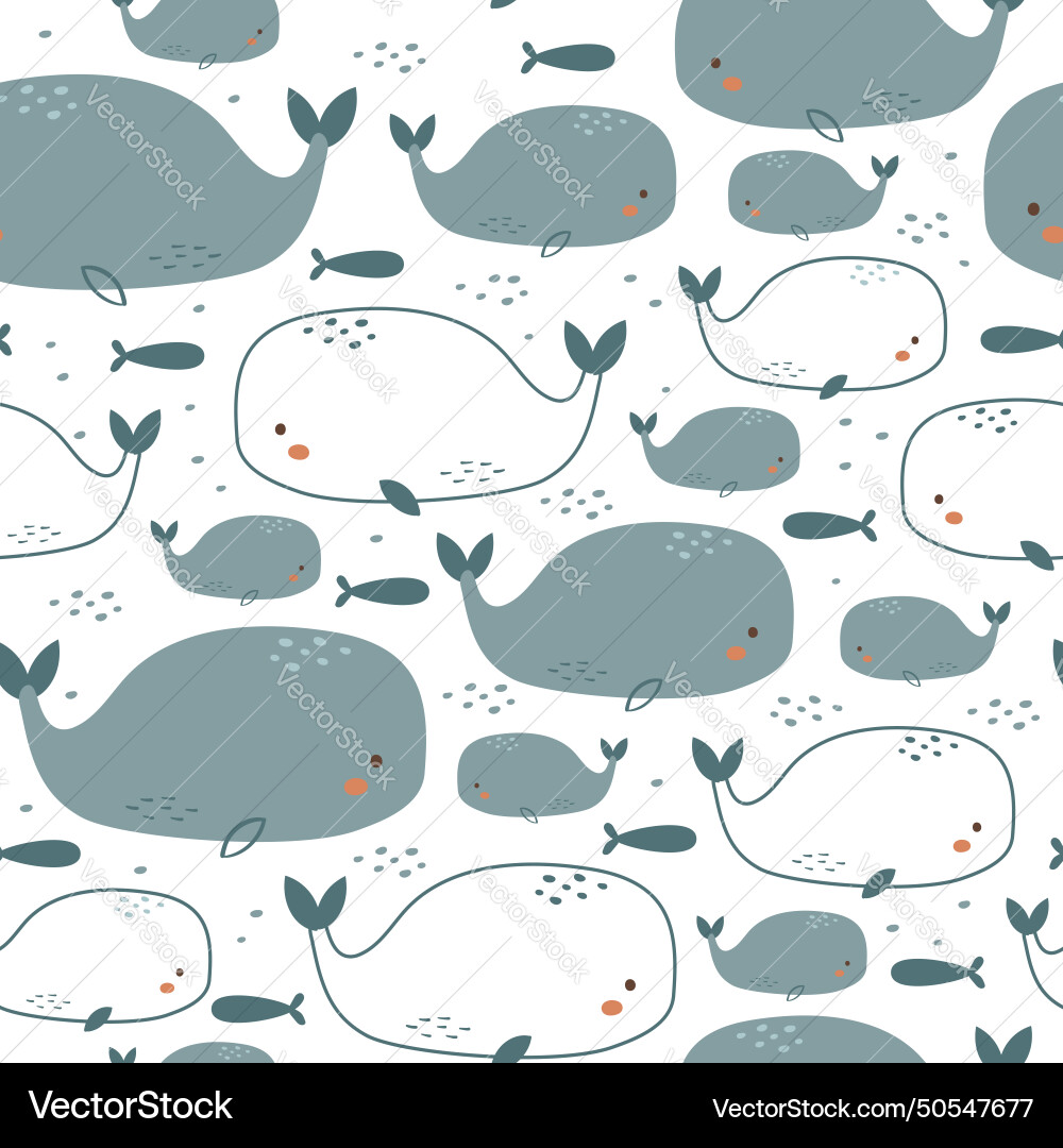 Seamless pattern of cute whales on white Vector Image