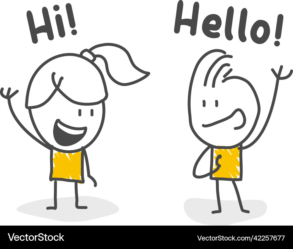 Stick figures hello Royalty Free Vector Image - VectorStock